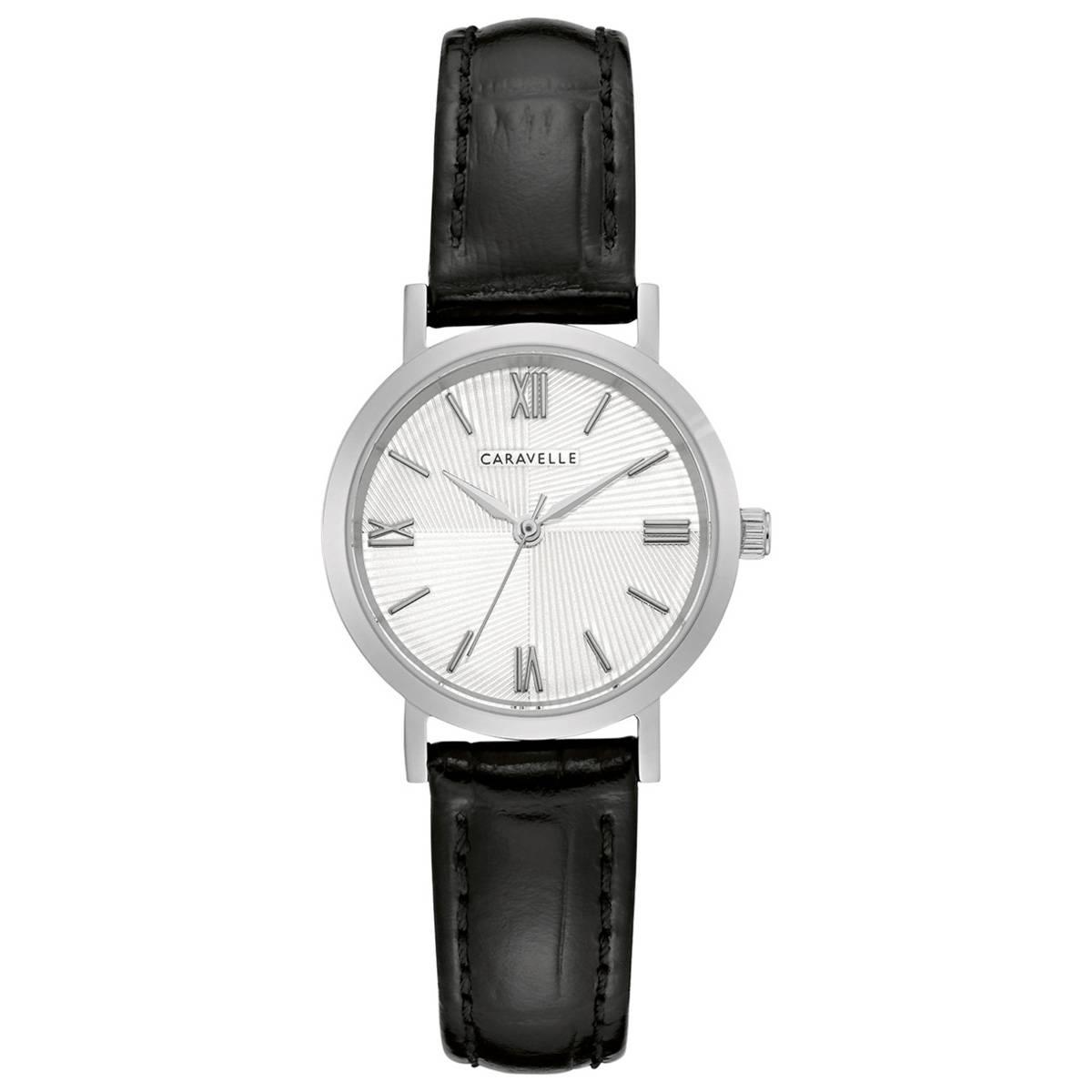 Click here for Womens Caravelle White Dial Black Leather Strap Wa... prices