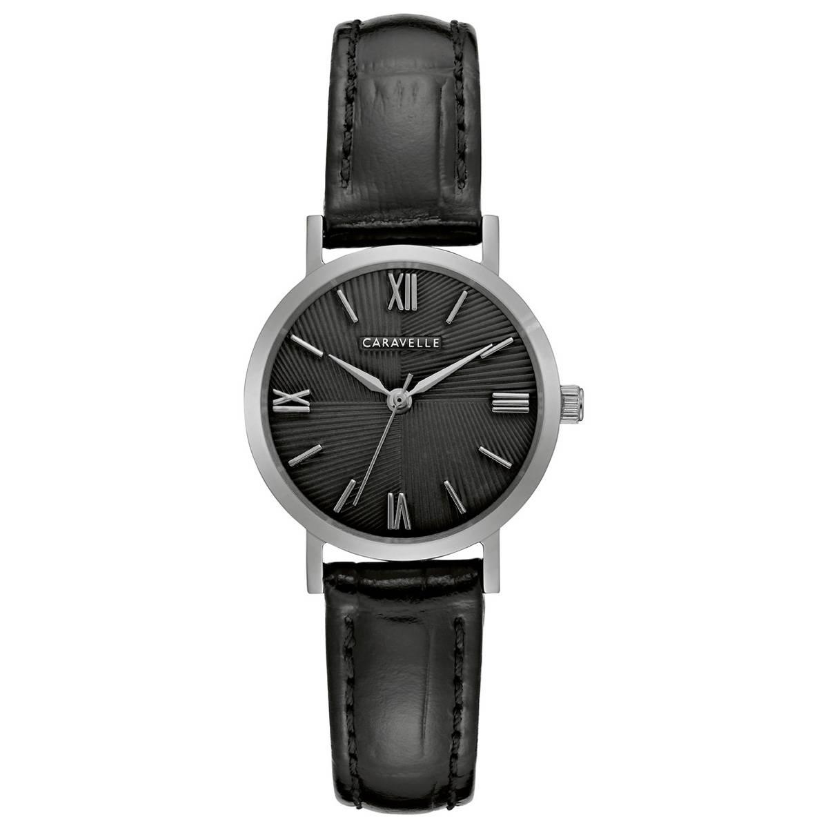 Click here for Womens Caravelle Black Dial Leather Strap Watch -... prices