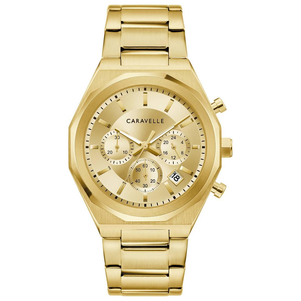 Click here for Mens Caravelle Gold Tone Gold Dial Chrono Watch -... prices