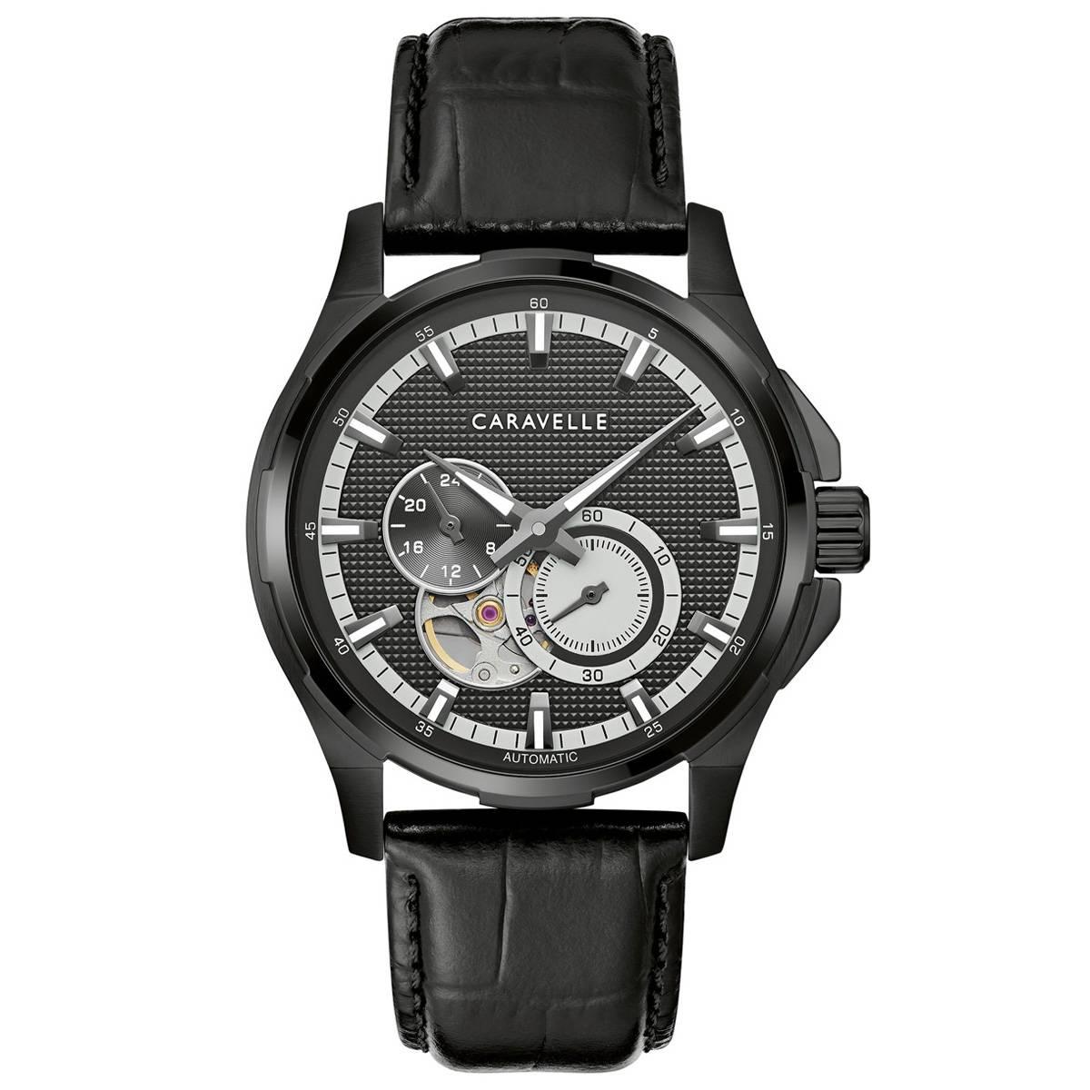 Click here for Mens Caravelle Skeleton Dial Leather Strap Watch -... prices