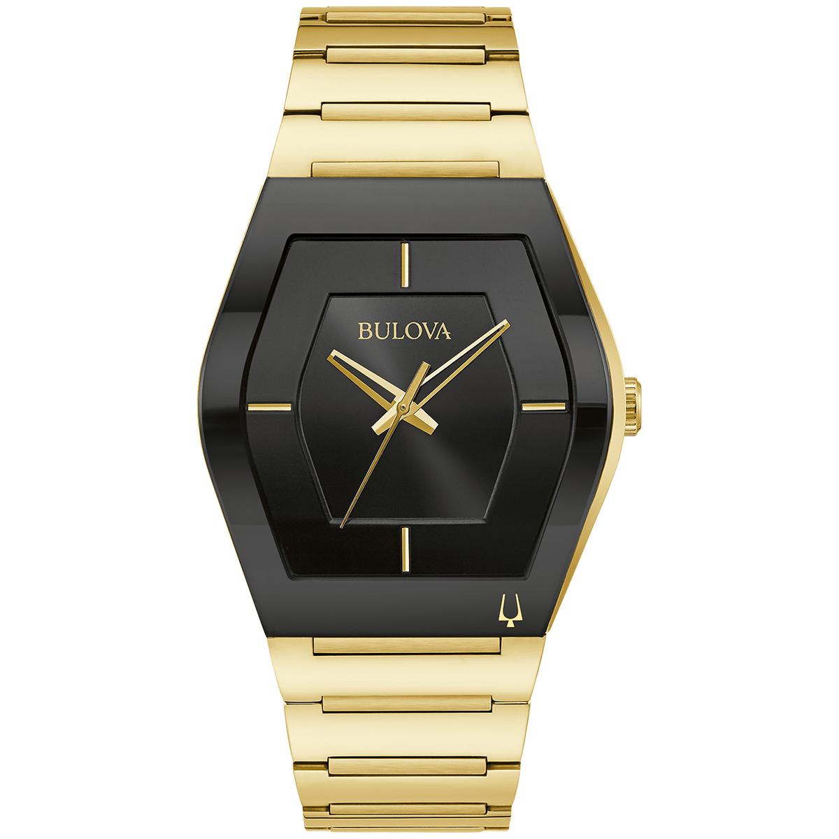 Click here for Mens Bulova Futuro Gold-tone Tonneau Black Dial Wa... prices
