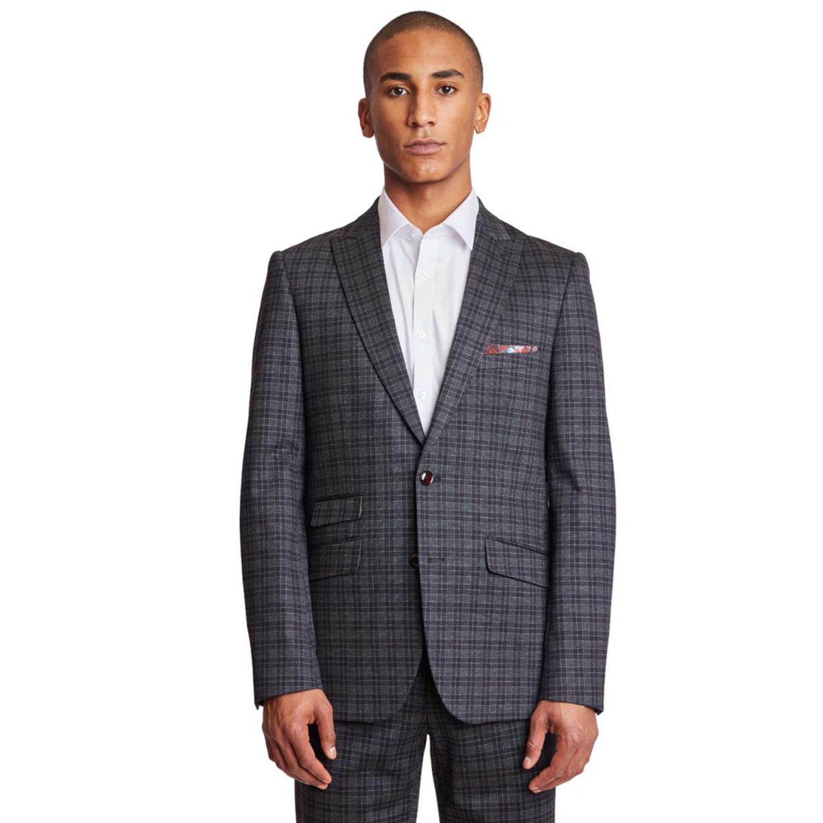 Click here for Mens Paisley & Gray(R) Peak Plaid Jacket - Grey/Bu... prices