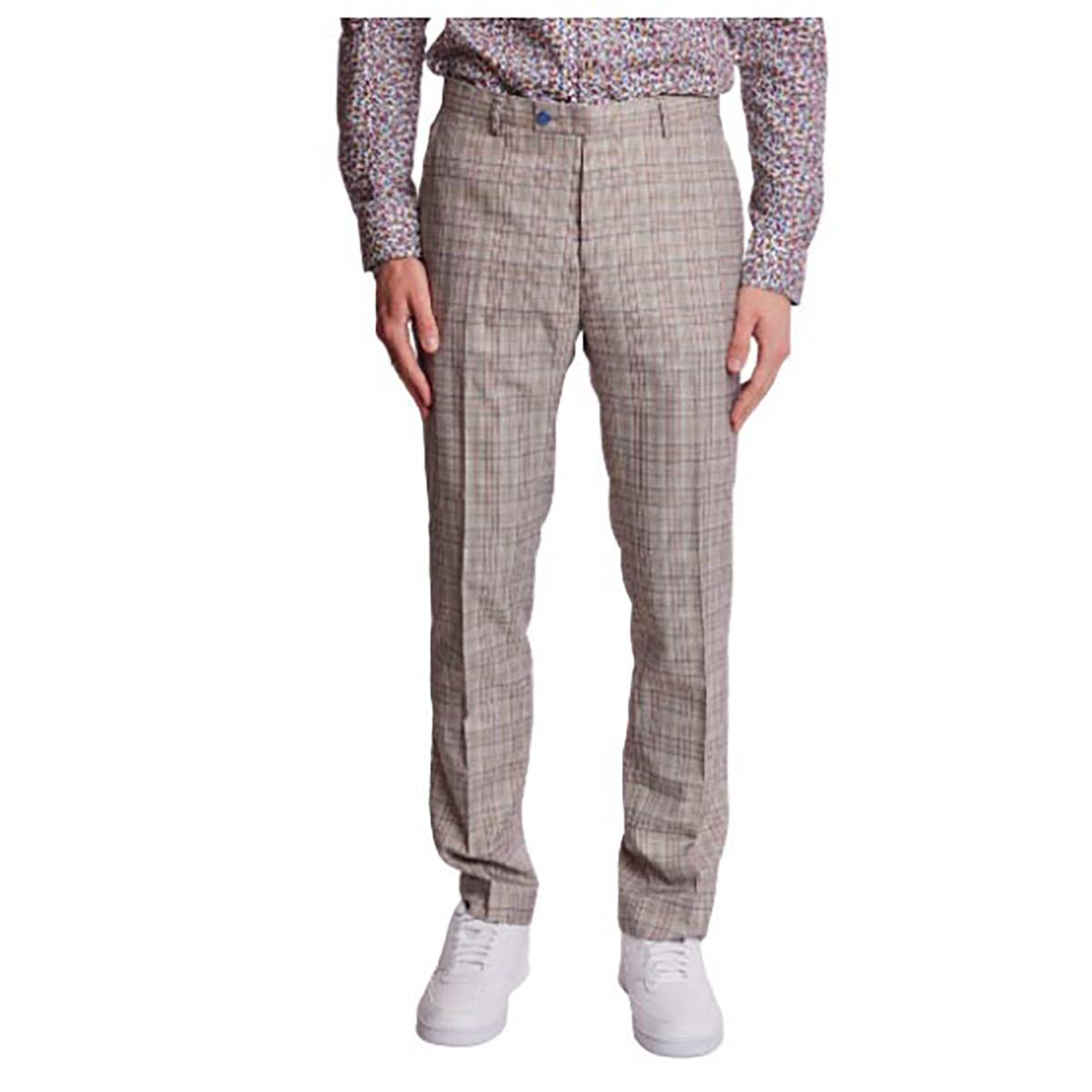 Click here for Mens Paisley & Gray(R) Plaid Suit Pants - Tan/Pink prices