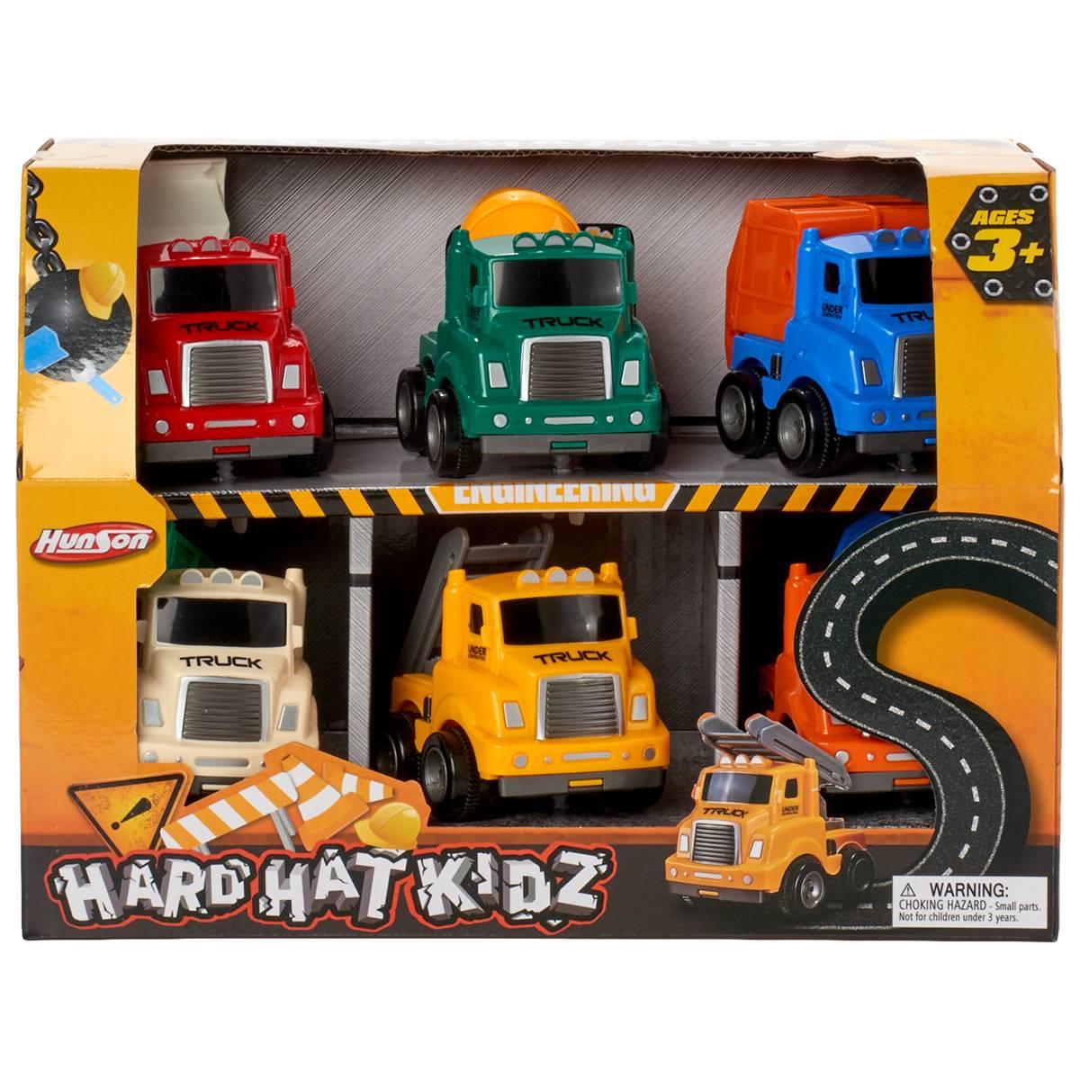 Click here for Hunson Hard Hats Kidz 6pc. Construction Trucks prices