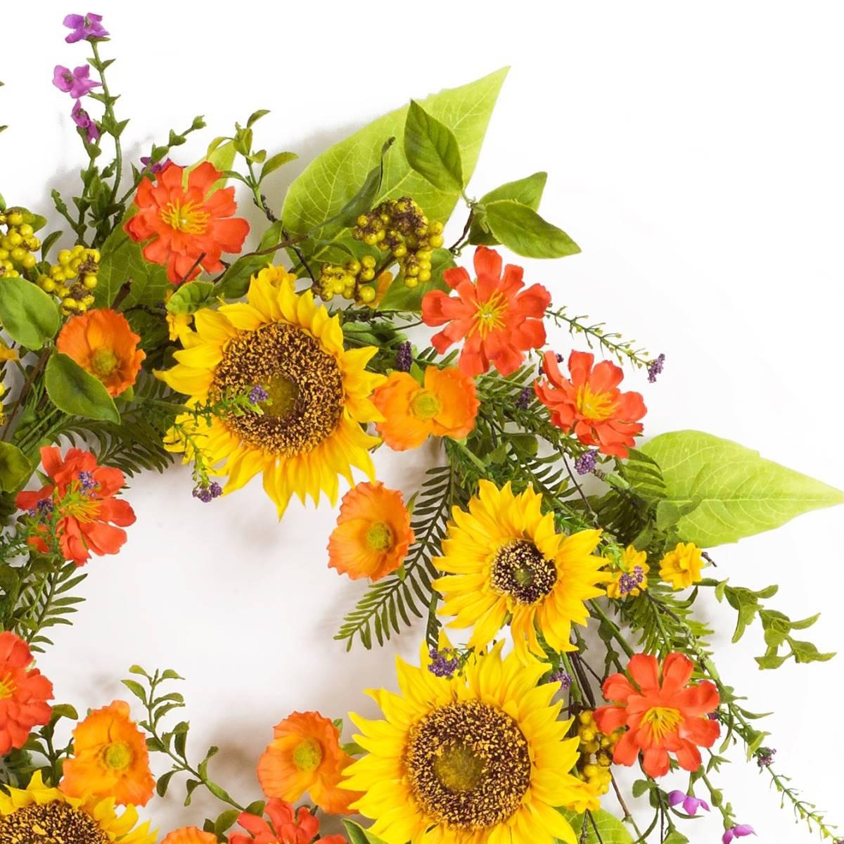 Click here for Melrose 22in. Mixed Sunflower Floral Wreath prices