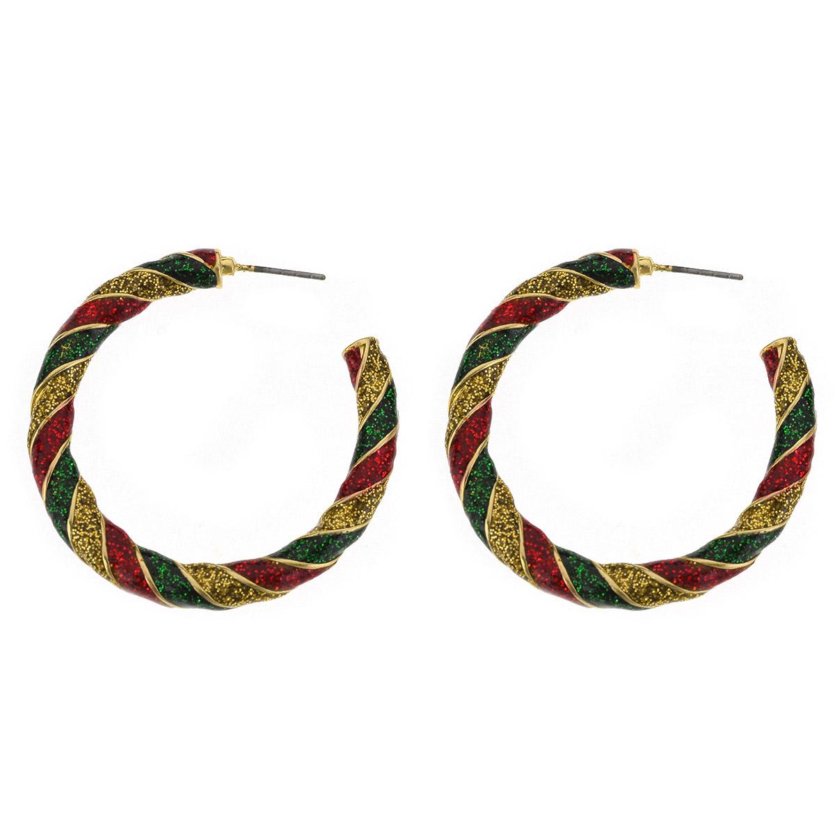 Click here for Red  Green  & Gold Twisted Enamel Hoop Earrings prices