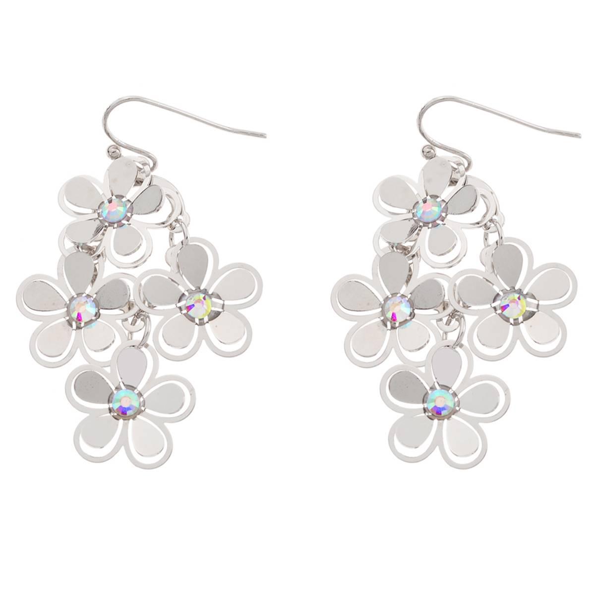 Click here for Ashley Silver-Tone AB Crystal 3-Tier Flower Dangle... prices