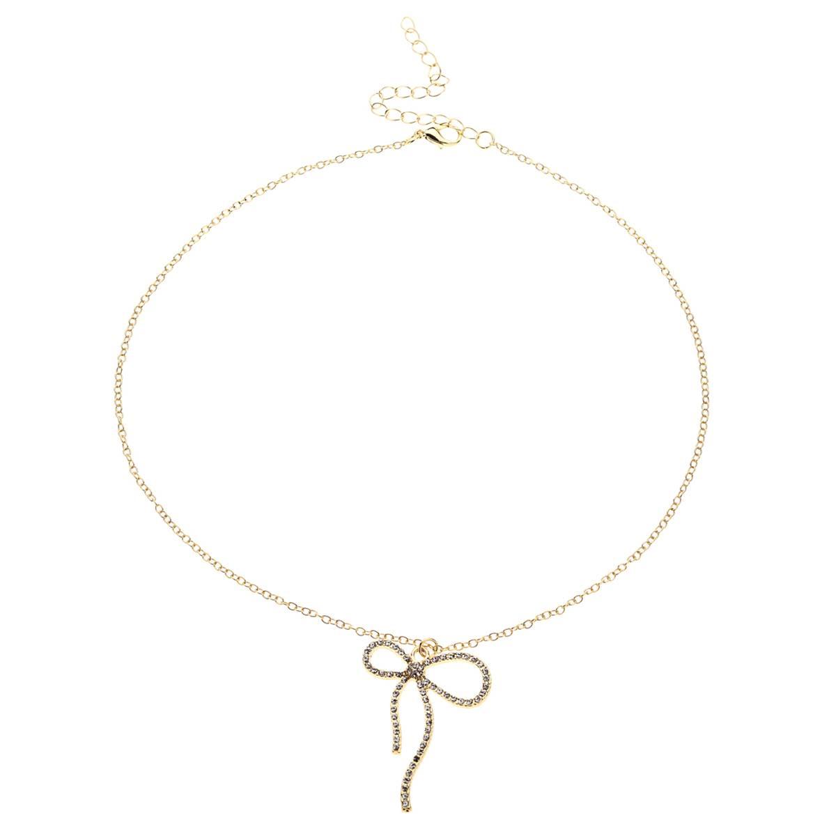 Click here for Ashley Gold-Tone Chain Rhinestone Bow Pendant Neck... prices