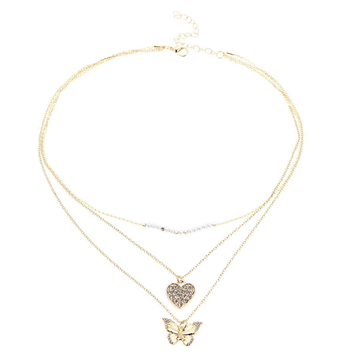 Click here for Ashley Gold-Tone 3-Row Layered Butterfly & Heart C... prices