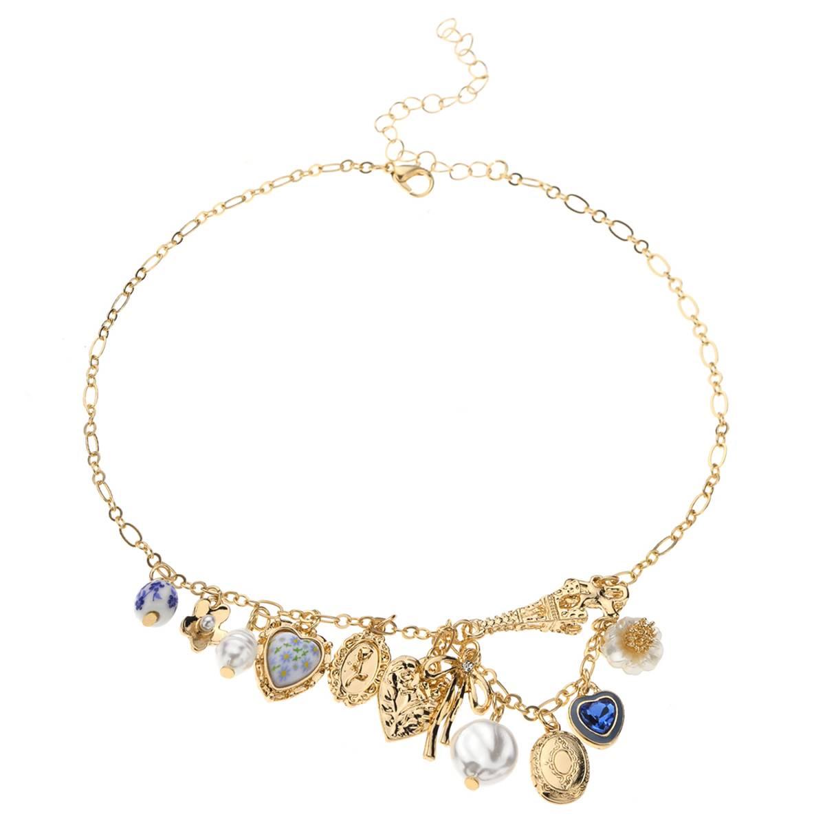 Click here for Ashley Gold Charm/Heart/Eiffel Tower Charm Necklac... prices