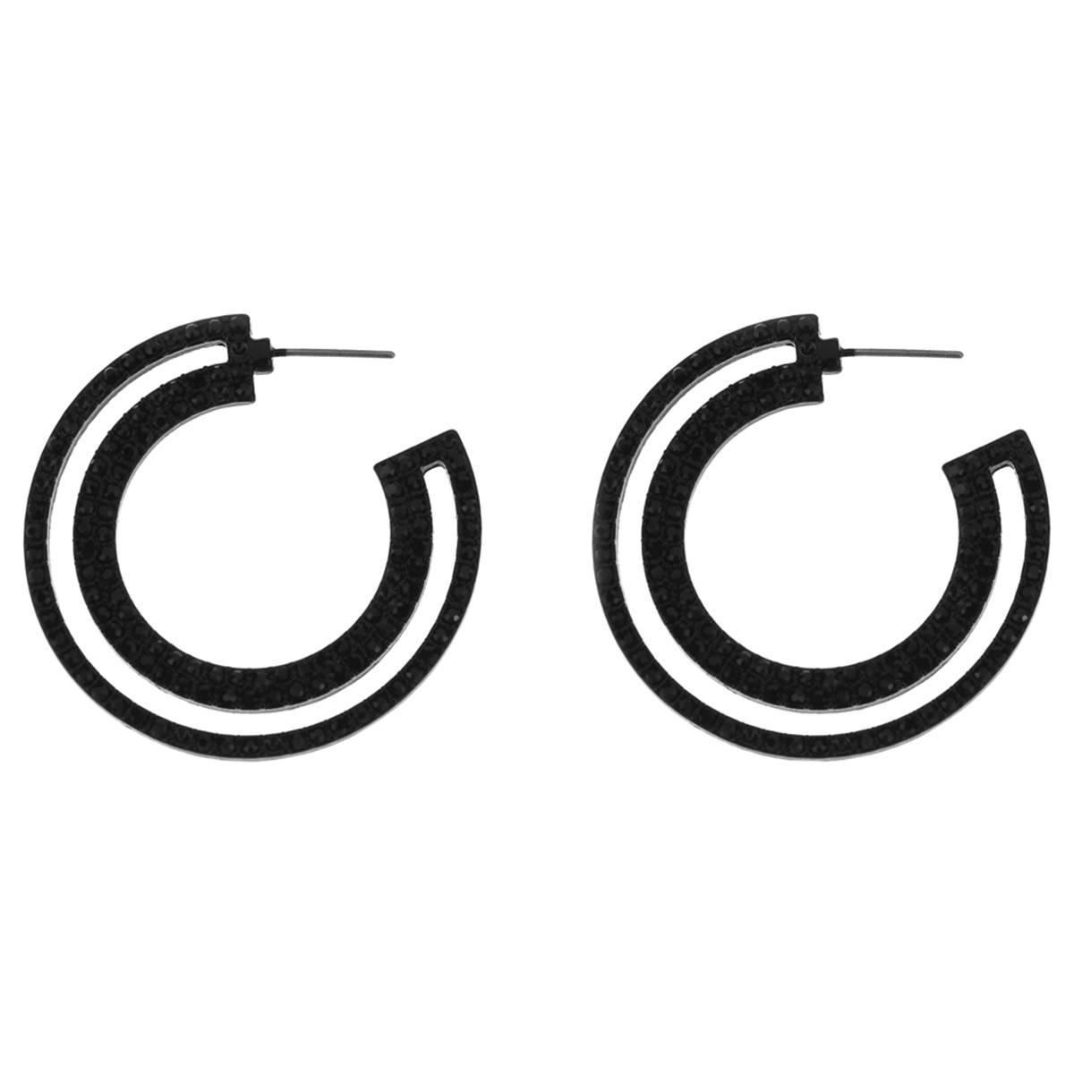 Click here for Ashley Cooper(tm) Black Half Cutout Hoop Earrings prices