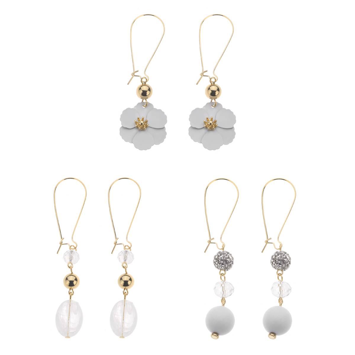 Click here for Ashley Cooper(tm) White Gold Beaded Trio Earrings prices