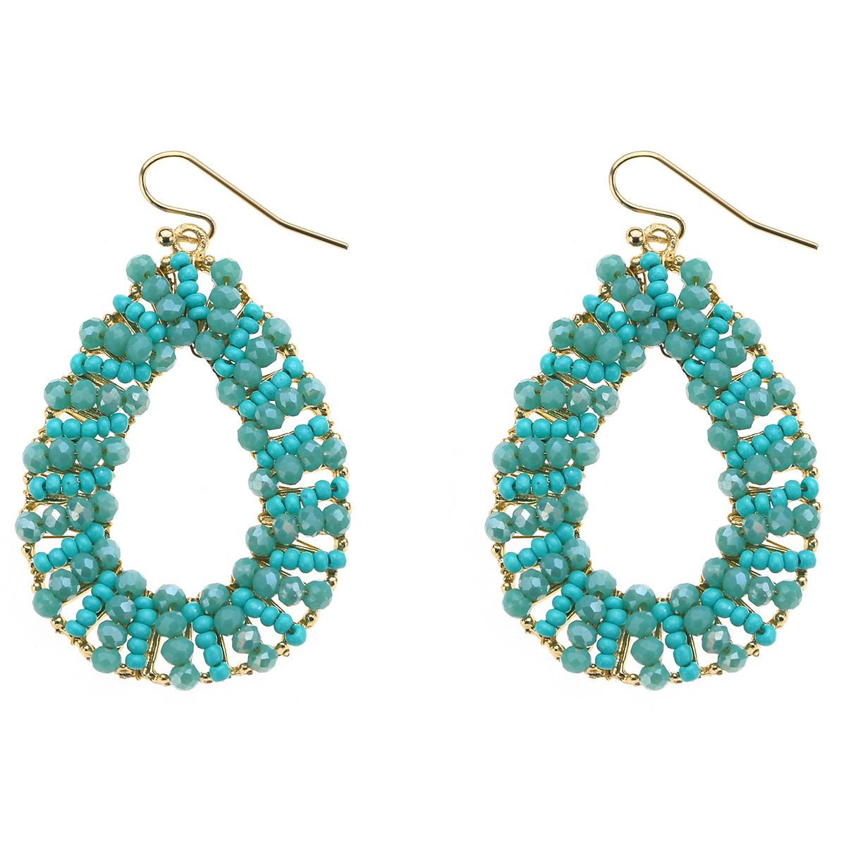 Click here for Ashley Cooper(tm) Gold-Tone Turquoise Seed Bead Ea... prices