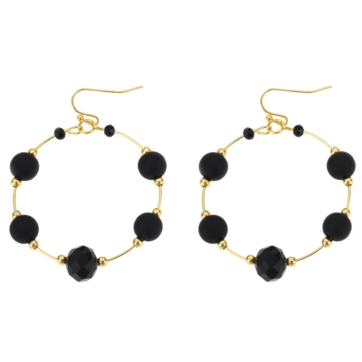 Click here for Ashley Cooper(tm) Black & Gold-Tone Bead Drop Hoop... prices