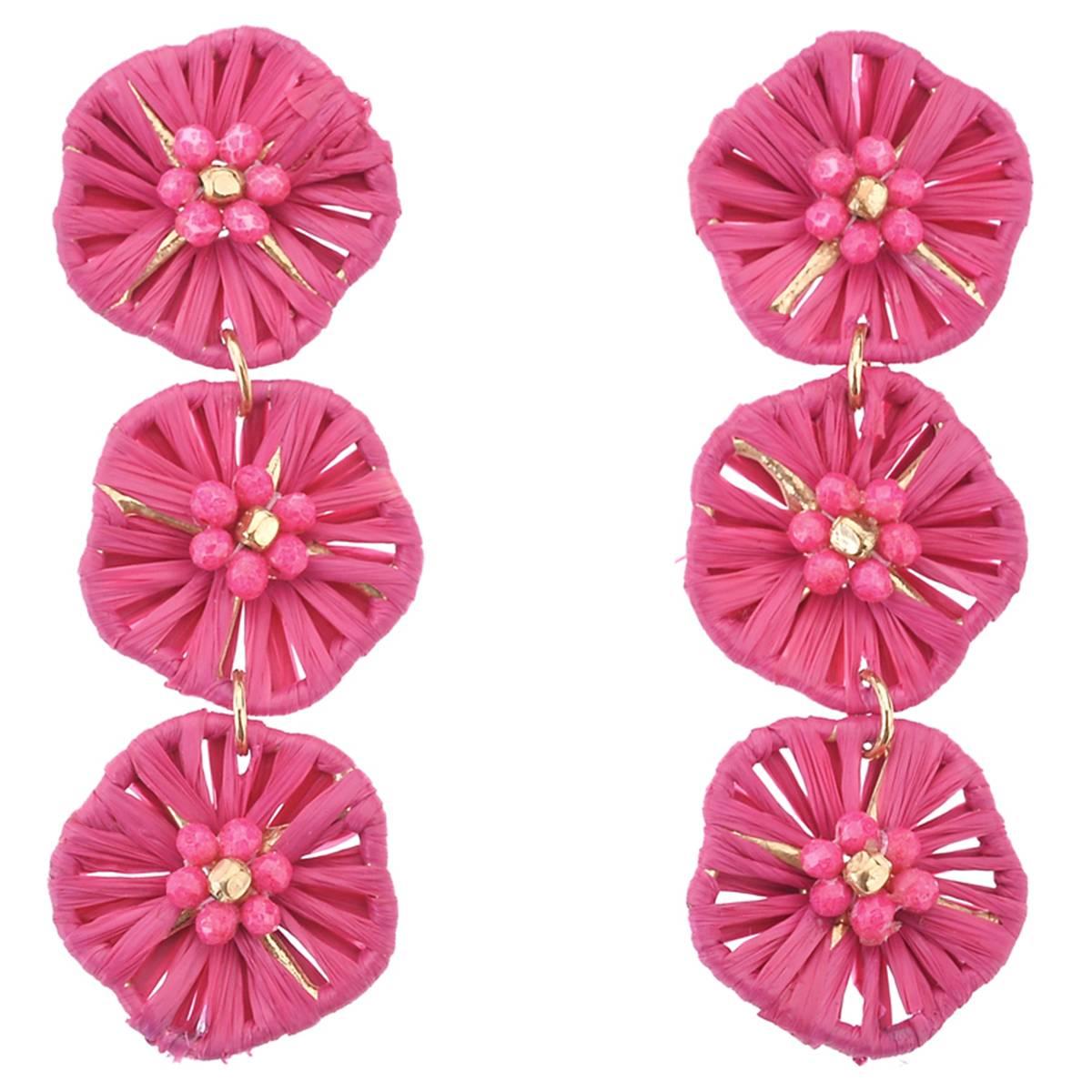 Click here for Ashley Cooper(tm) Pink Raffia Flower Tier Earrings prices