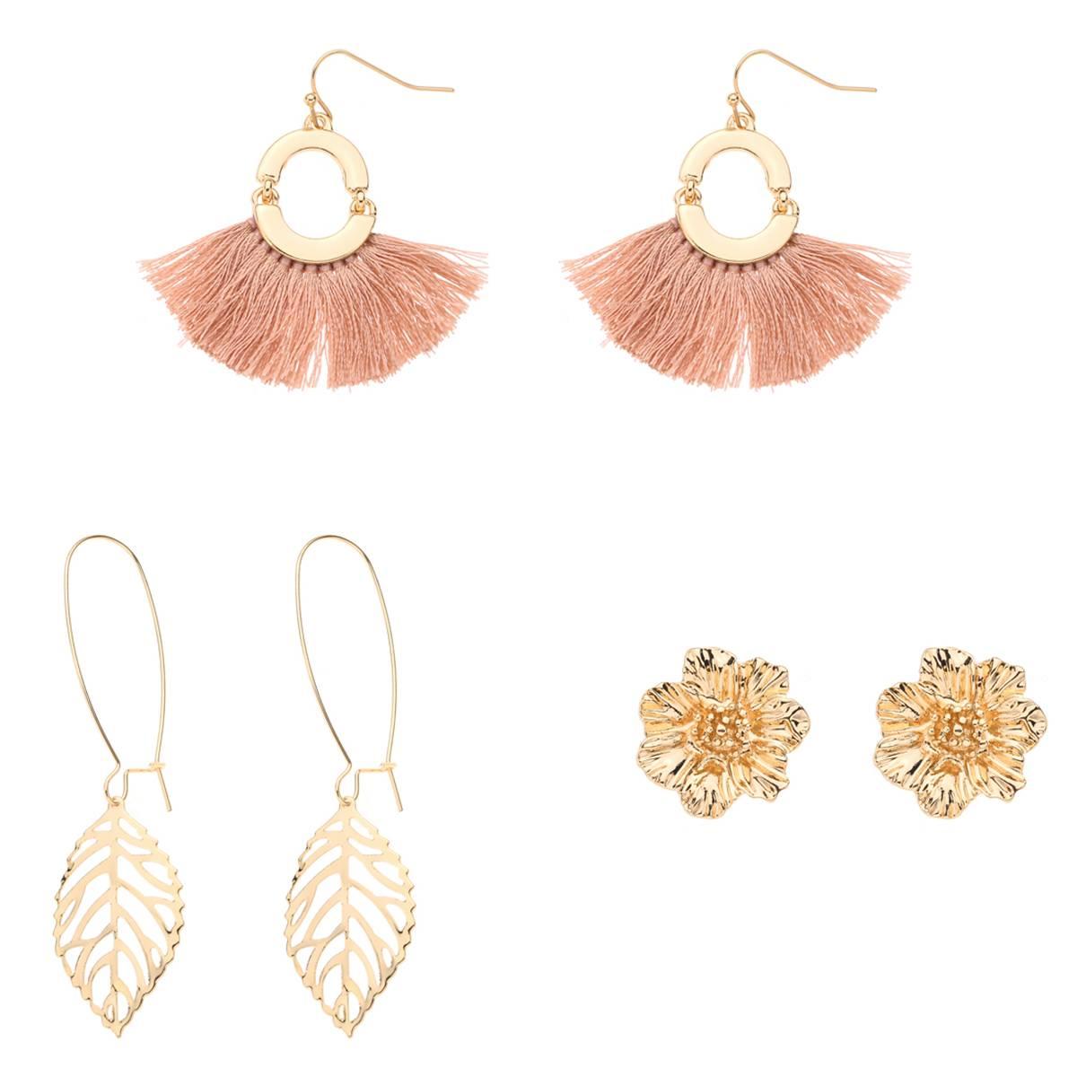 Click here for Ashley Cooper(tm) Flower Leaf Fringe Trio Earrings prices