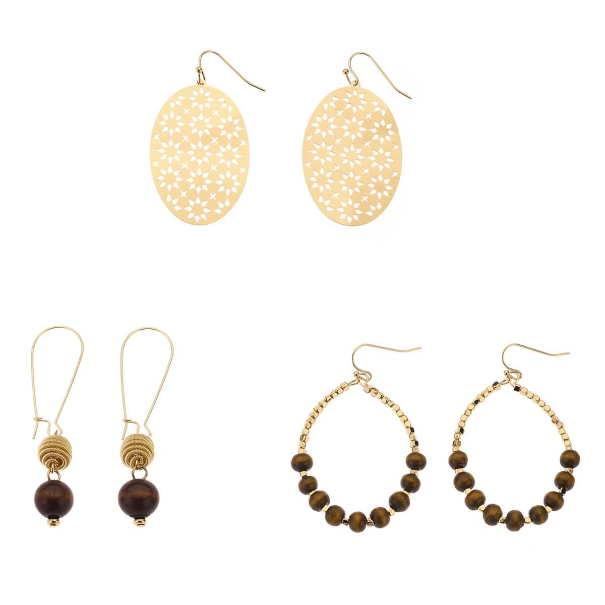 Click here for Ashley Cooper(tm) Gold-Tone & Wood Dangle & Hoop E... prices