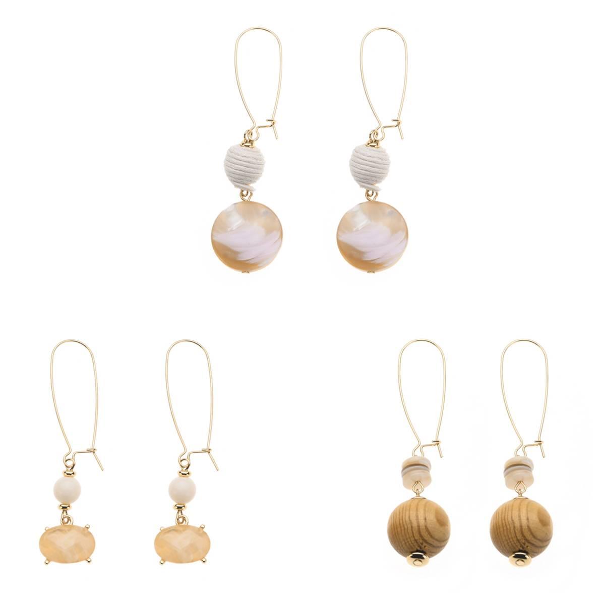 Click here for Ashley Cooper(tm) Gold/White/Wood Dangle Earring S... prices