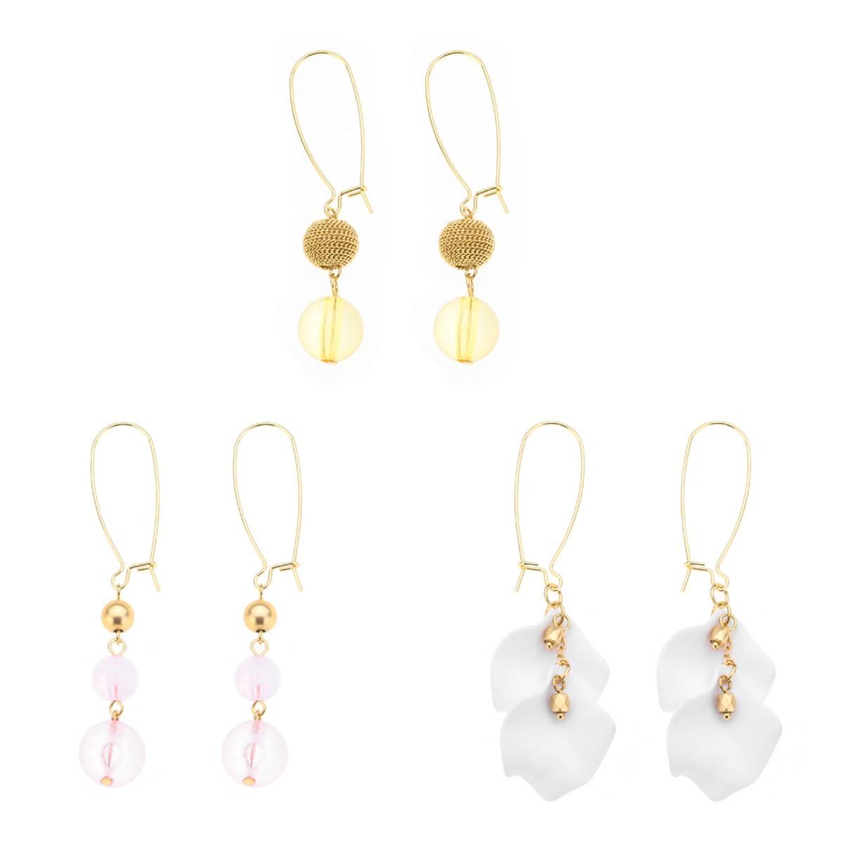 Click here for Ashley Cooper(tm) 3pr. Gold White Beaded Petal Ear... prices
