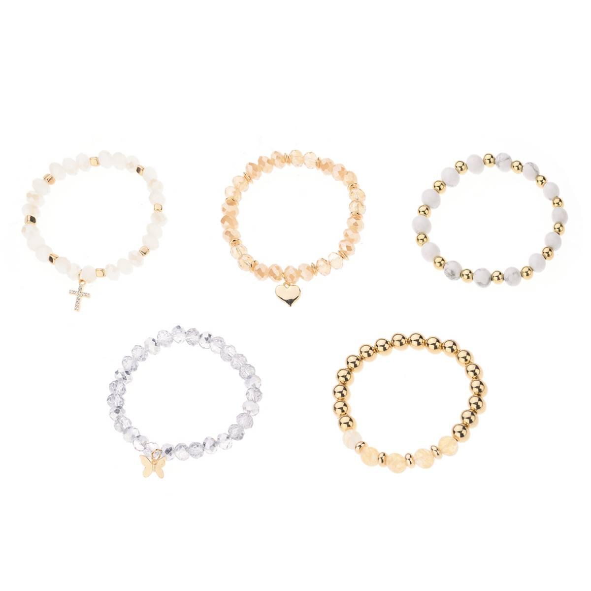 Click here for Ashley Cooper(tm) 5pk. Gold & White Beaded Bracele... prices