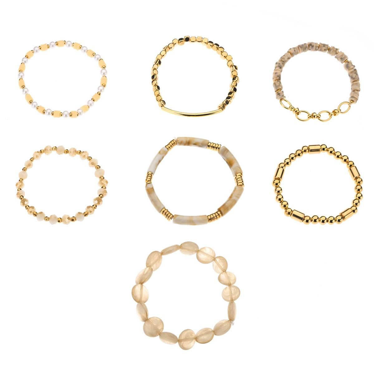 Click here for Ashley Cooper(tm) 7pc. Gold & Cream Beaded Bracele... prices