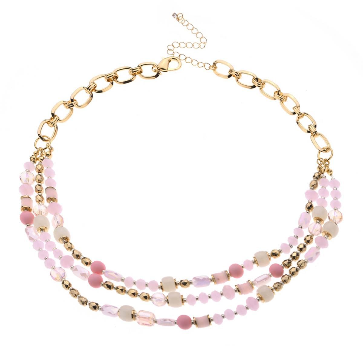Click here for Ashley Cooper(tm) Gold & Pink Trio Beaded Necklace prices