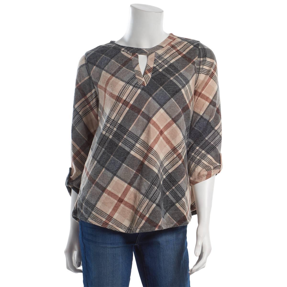 Click here for Womens Cure Roll Tab Sleeve Keyhole Argyle Brushed... prices