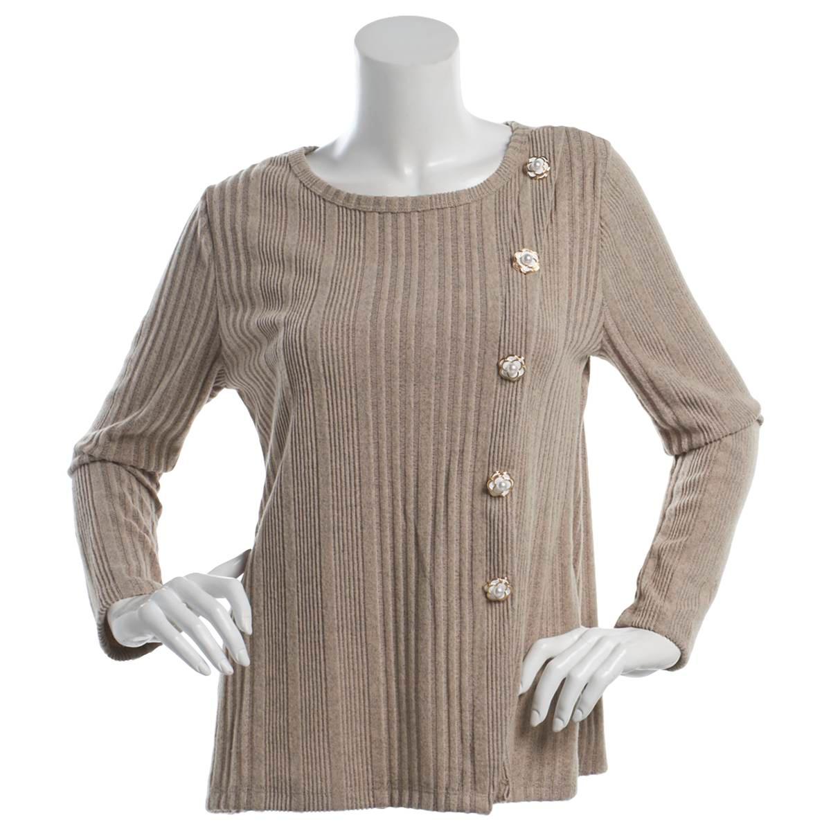 Click here for Womens Cure Long Sleeve Rib Knit Floral Button Hac... prices