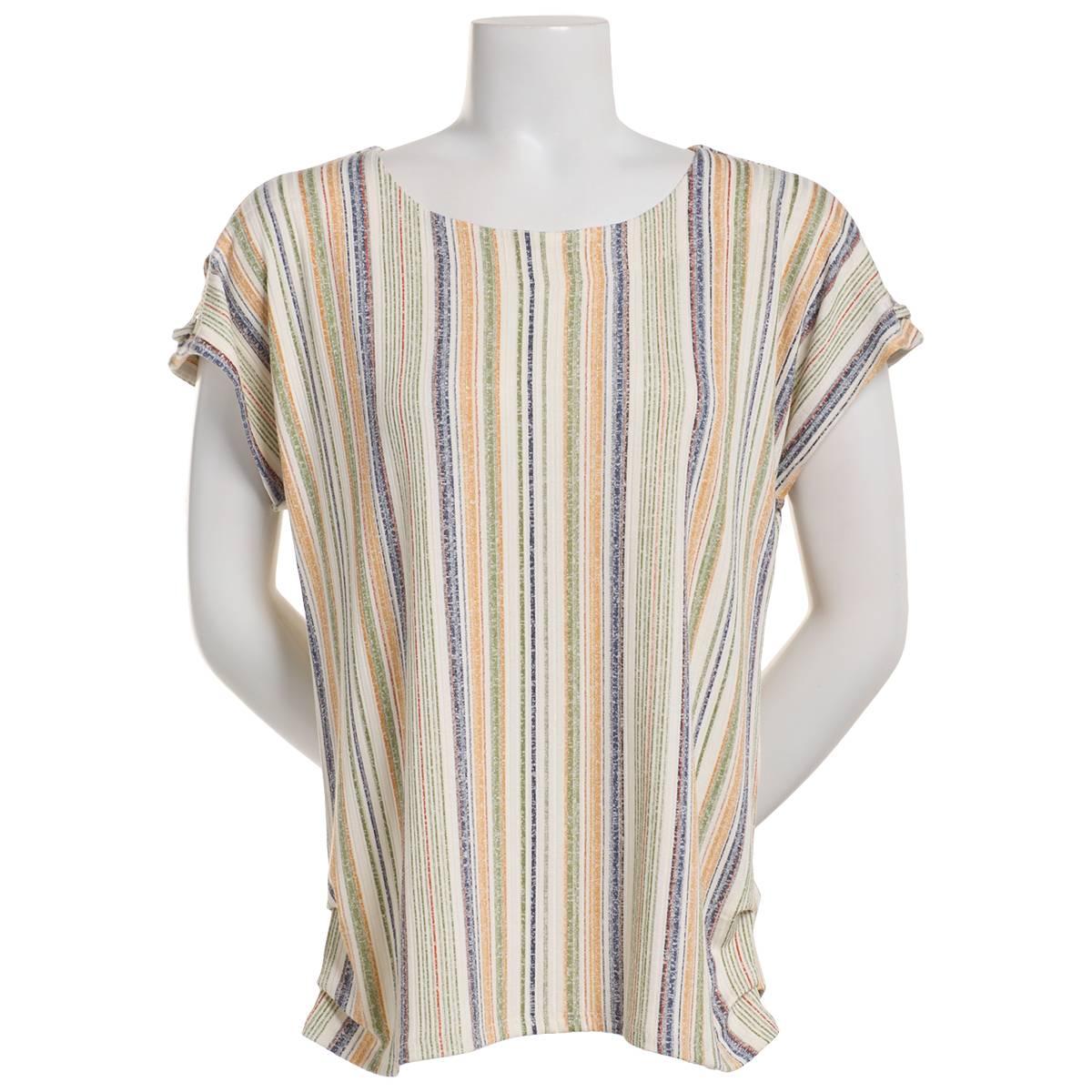 Click here for Womens Cure Extend Sleeve Rib Texture Stripe Blous... prices