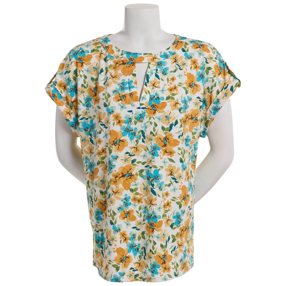 Click here for Womens Cure Short Sleeve Crepe Keyhole Neck Floral... prices