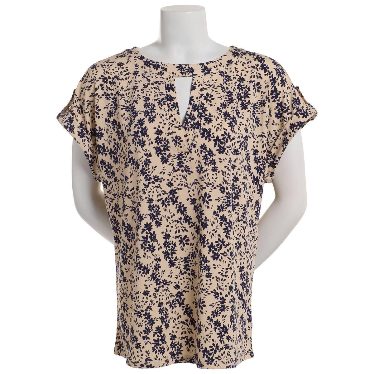 Click here for Womens Cure Cap Sleeve Keyhole Neck Floral Blouse prices
