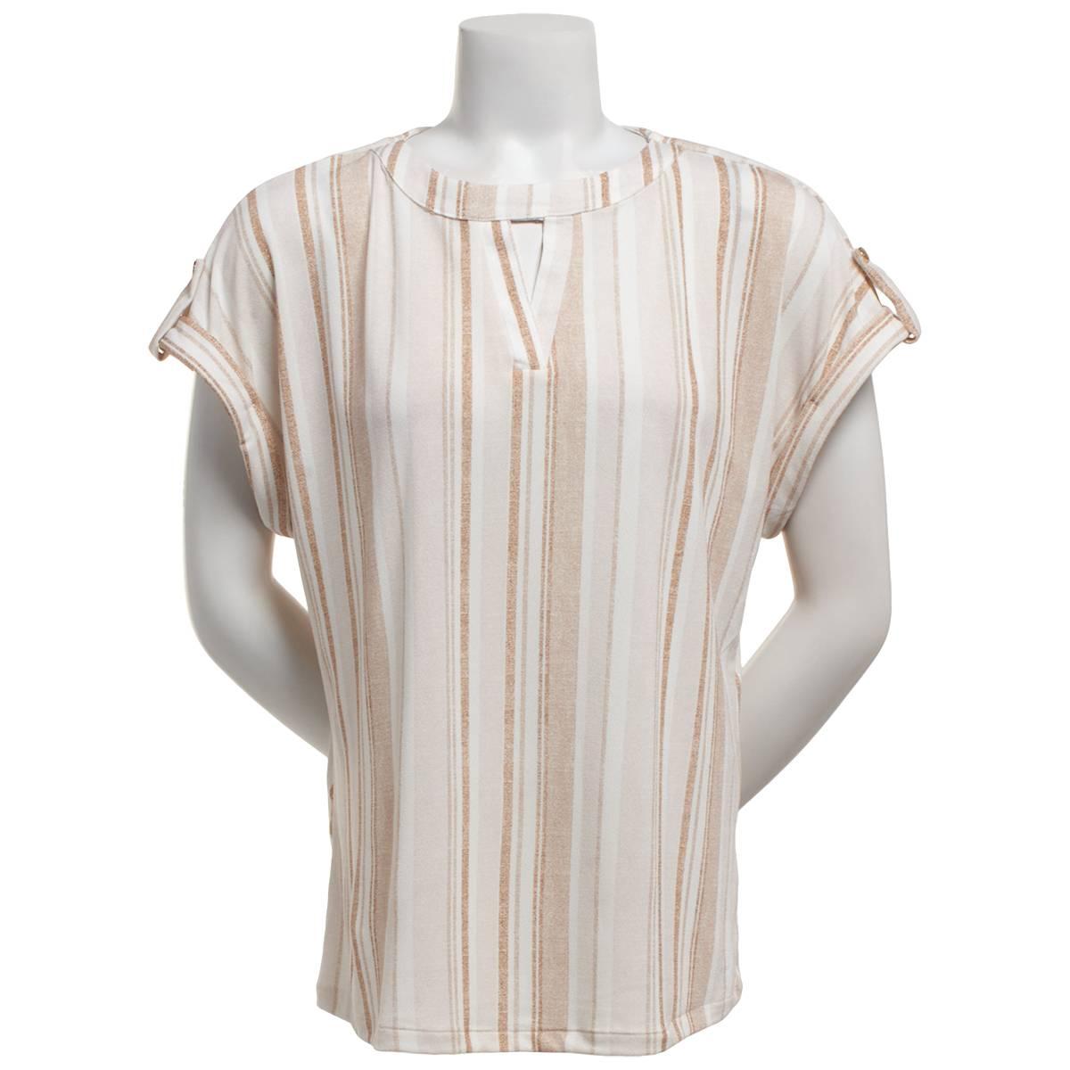 Click here for Womens Cure Roll Tab Sleeve Stripe Crepe Keyhole N... prices