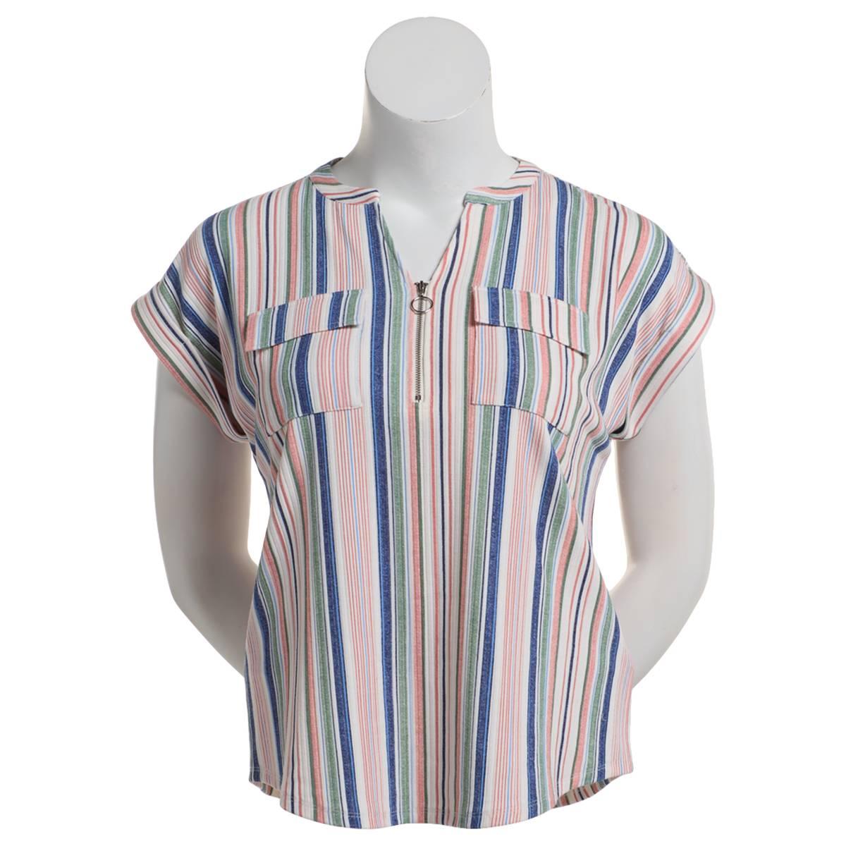 Click here for Womens Cure Short Sleeve Two Pocket Stripe 1/2  Zi... prices