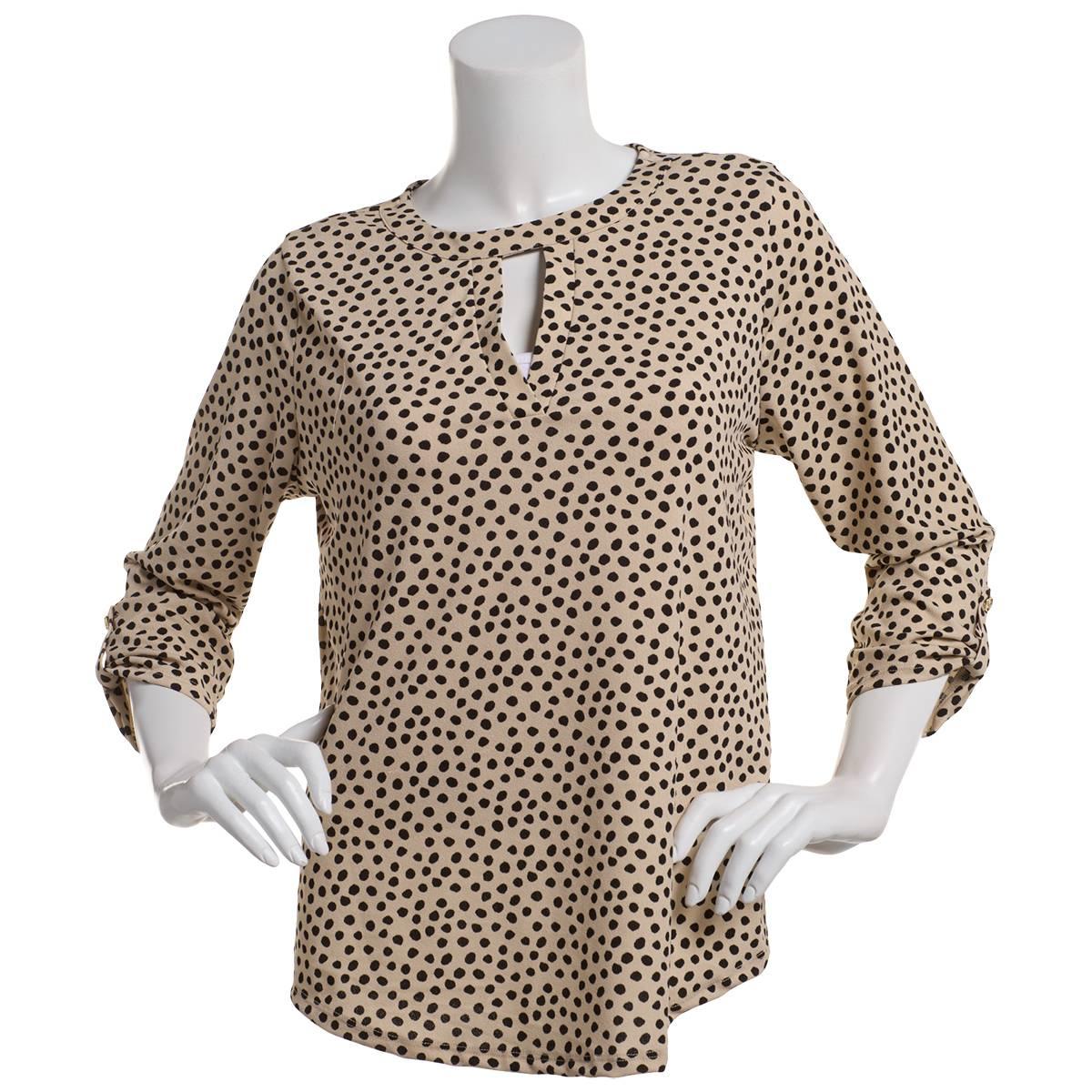 Click here for Womens Cure 3/4 Sleeve Polka Dot Roll Tab Knit Key... prices
