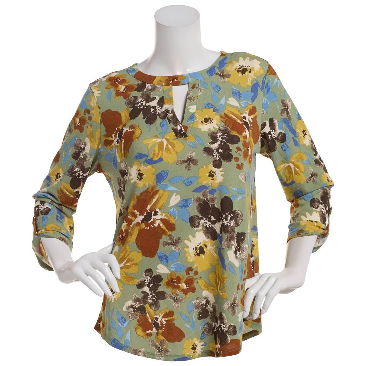 Click here for Plus Size Cure 3/4 Faux Roll Tab Sleeve Floral Blo... prices