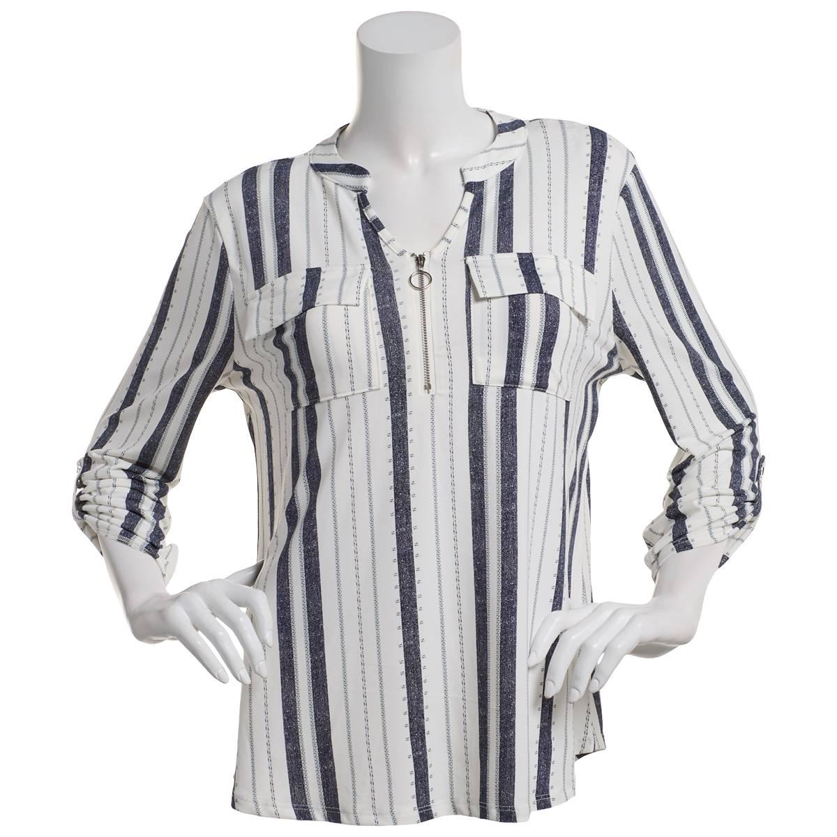 Click here for Plus Size Cure 3/4 Sleeve Stripe Two Pockets 1/2 Z... prices
