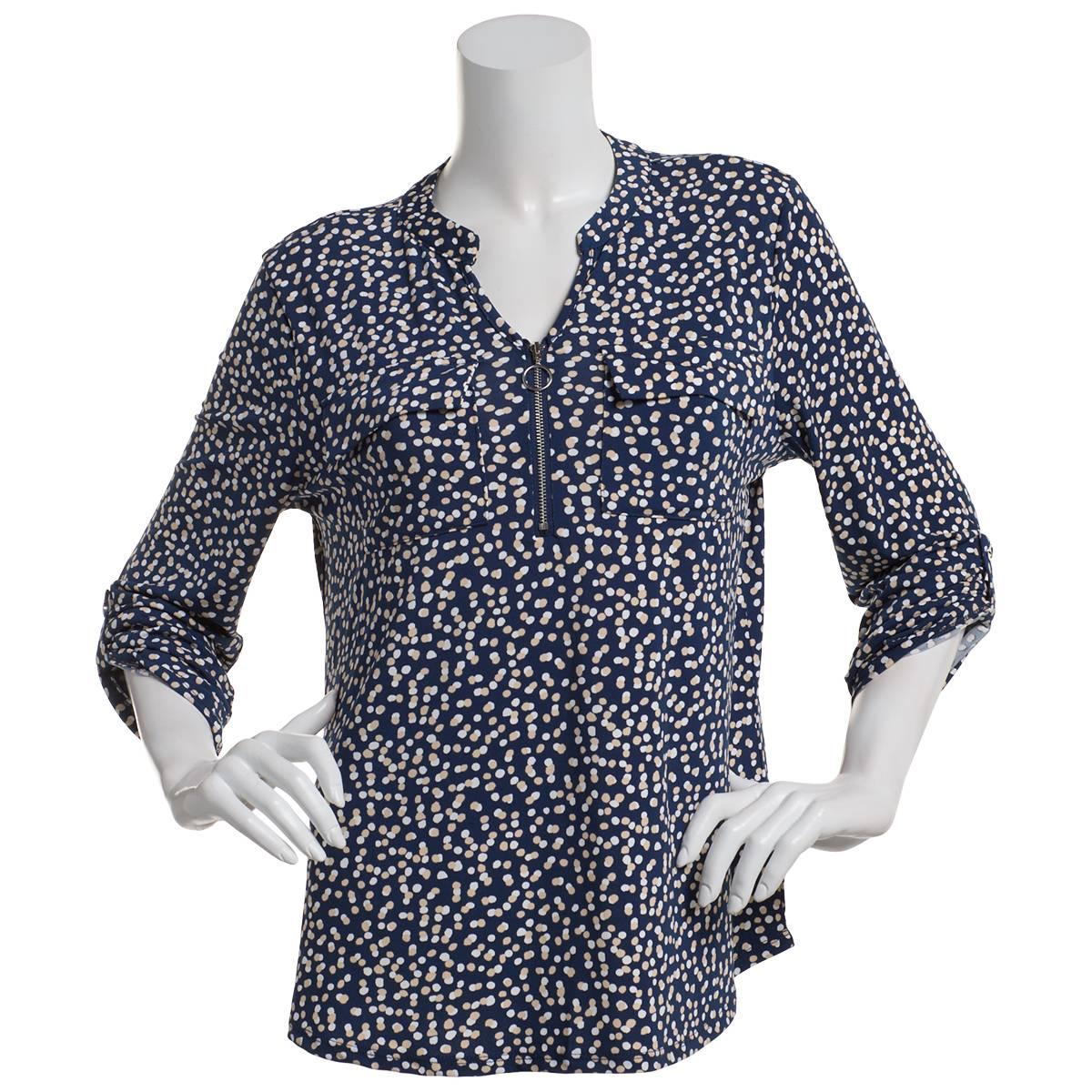 Click here for Plus Size Cure 3/4 Sleeve Two Pockets 1/2 Zip Dot... prices