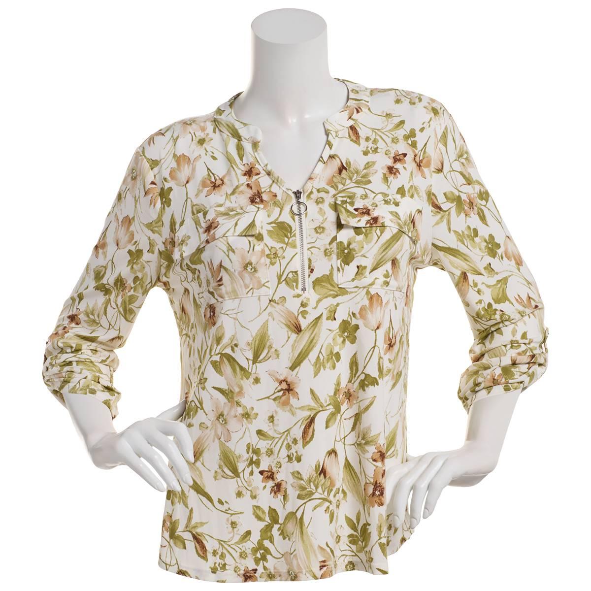 Click here for Womens Cure 3/4 Sleeve 1/2 Zip Front Floral Leaf B... prices