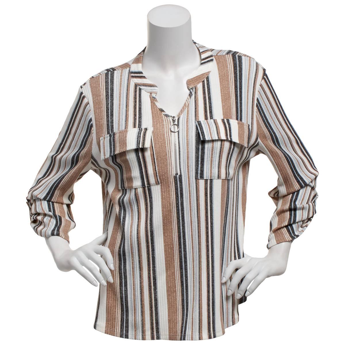 Click here for Womens Cure 3/4 Sleeve Stripe Split Neck Blouse prices