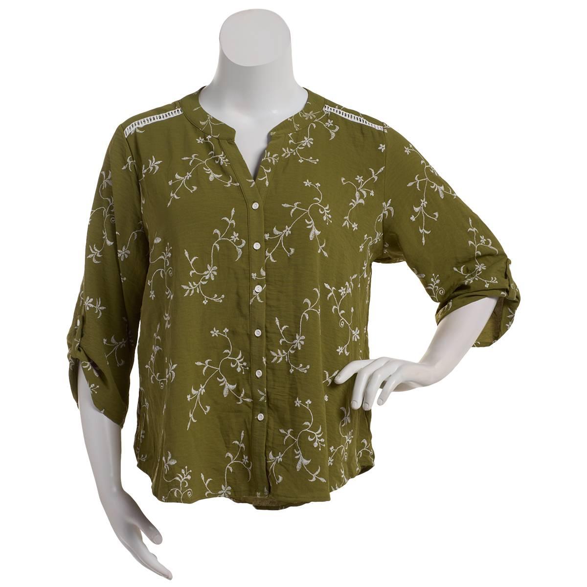 Click here for Plus Size Cure 3/4 Sleeve Mandarin Collar Floral L... prices