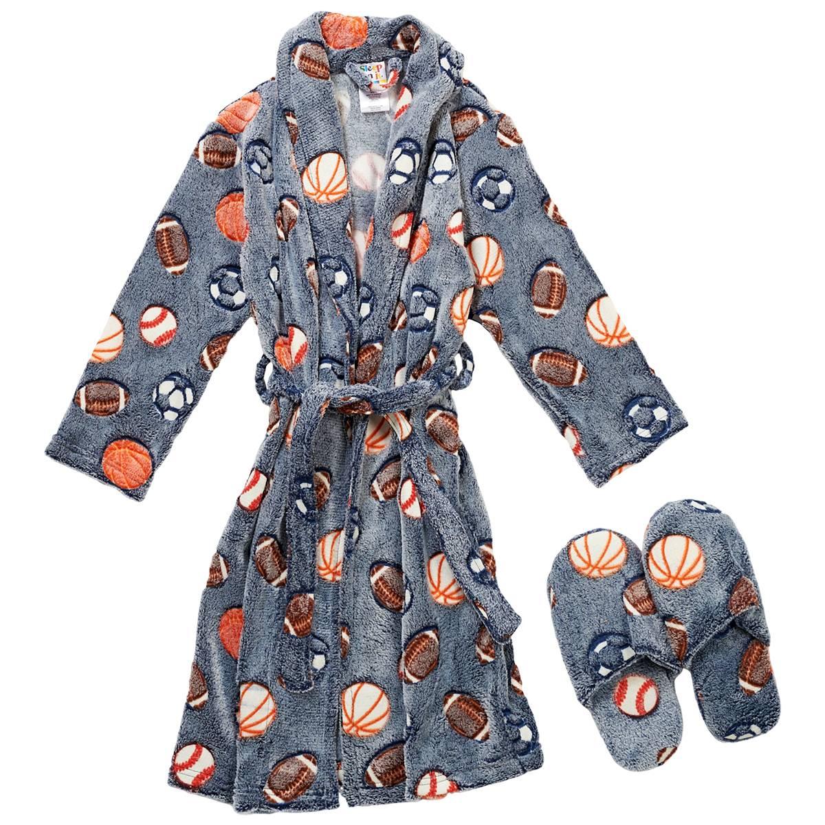 Click here for Boys Cloud Nine Fleece Robe with Slippers - Navy prices