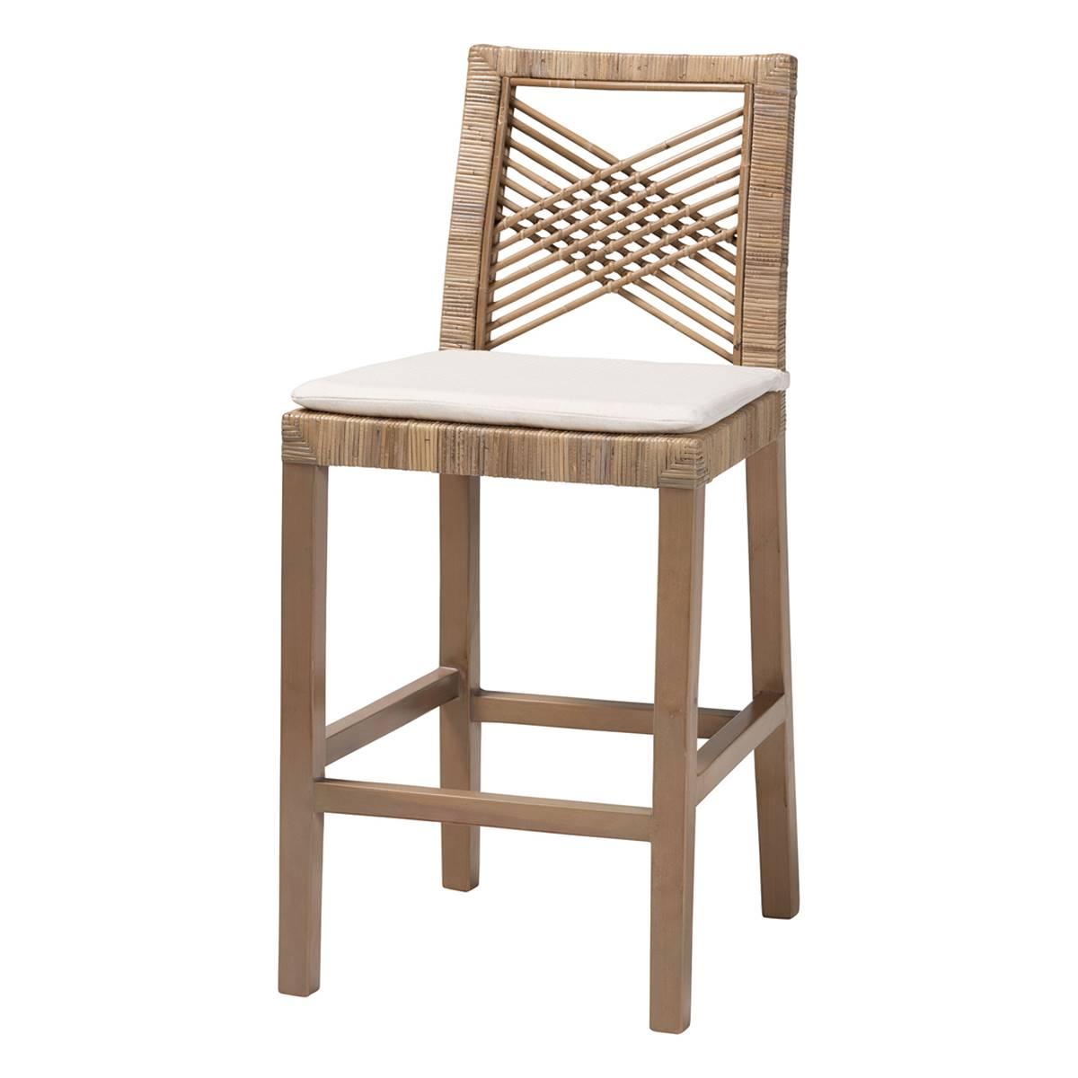 bali & pari Poltak Modern Bohemian Kubu Rattan Counter Stool
