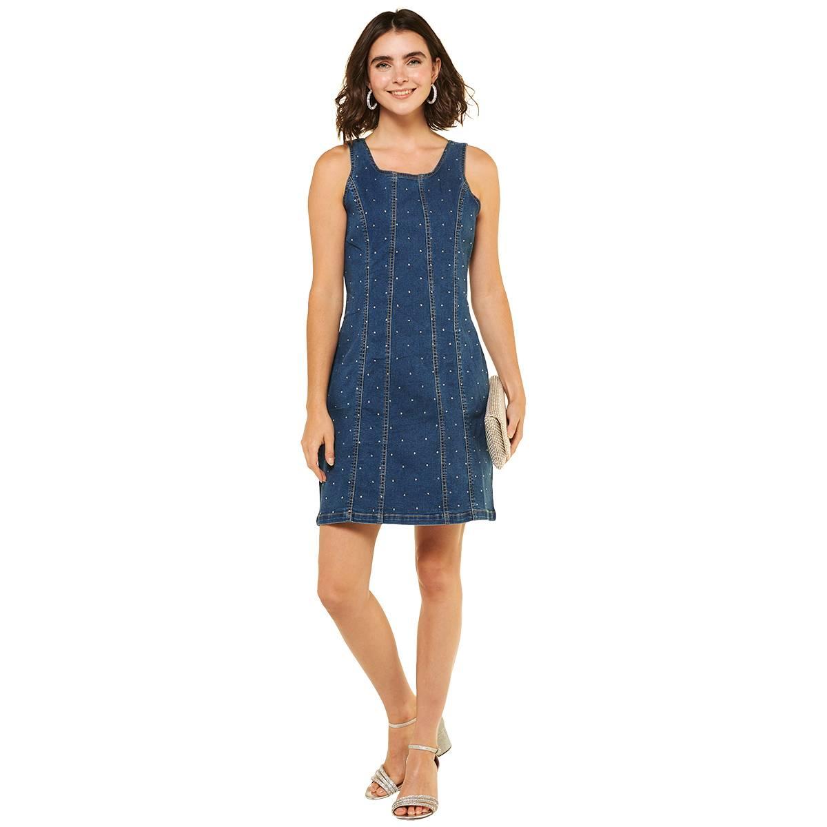 Click here for Womens Bebe Sleeveless Denim Stud Embellishment Sh... prices