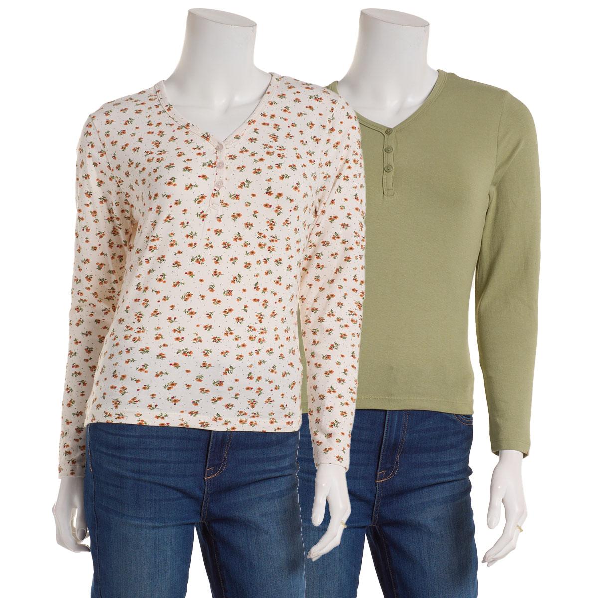 Click here for Juniors Green Goddess 2pk. Long Sleeve Henley w/ S... prices