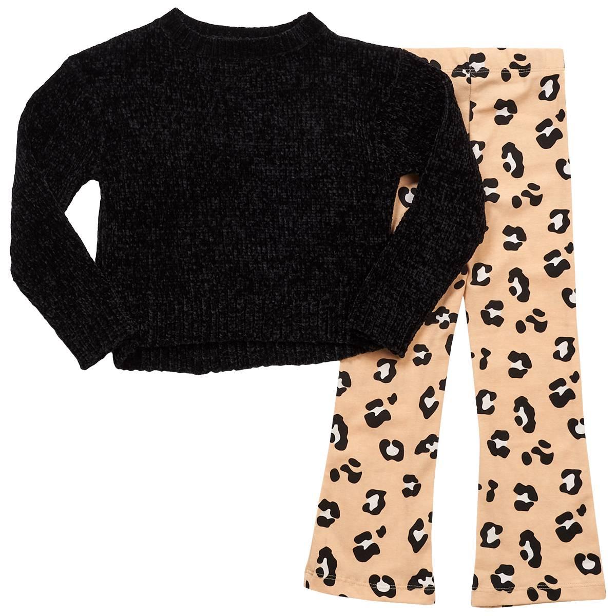 Click here for Toddler Girl Pink Velvet Chenille Sweater & Leopar... prices