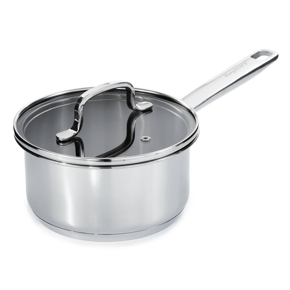 BergHOFF DiNA Helix Recycled 18/10 Stainless Steel 6.5 Saucepan 1.6qt.  Glass Lid - Silver