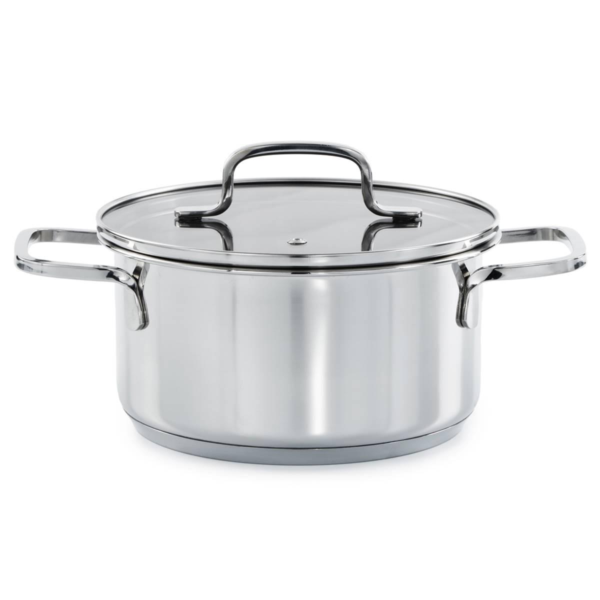 BergHOFF DiNA Helix Recycled 18/10 Stainless Steel 7.25 Stockpot 2.2qt.  Glass Lid - Silver