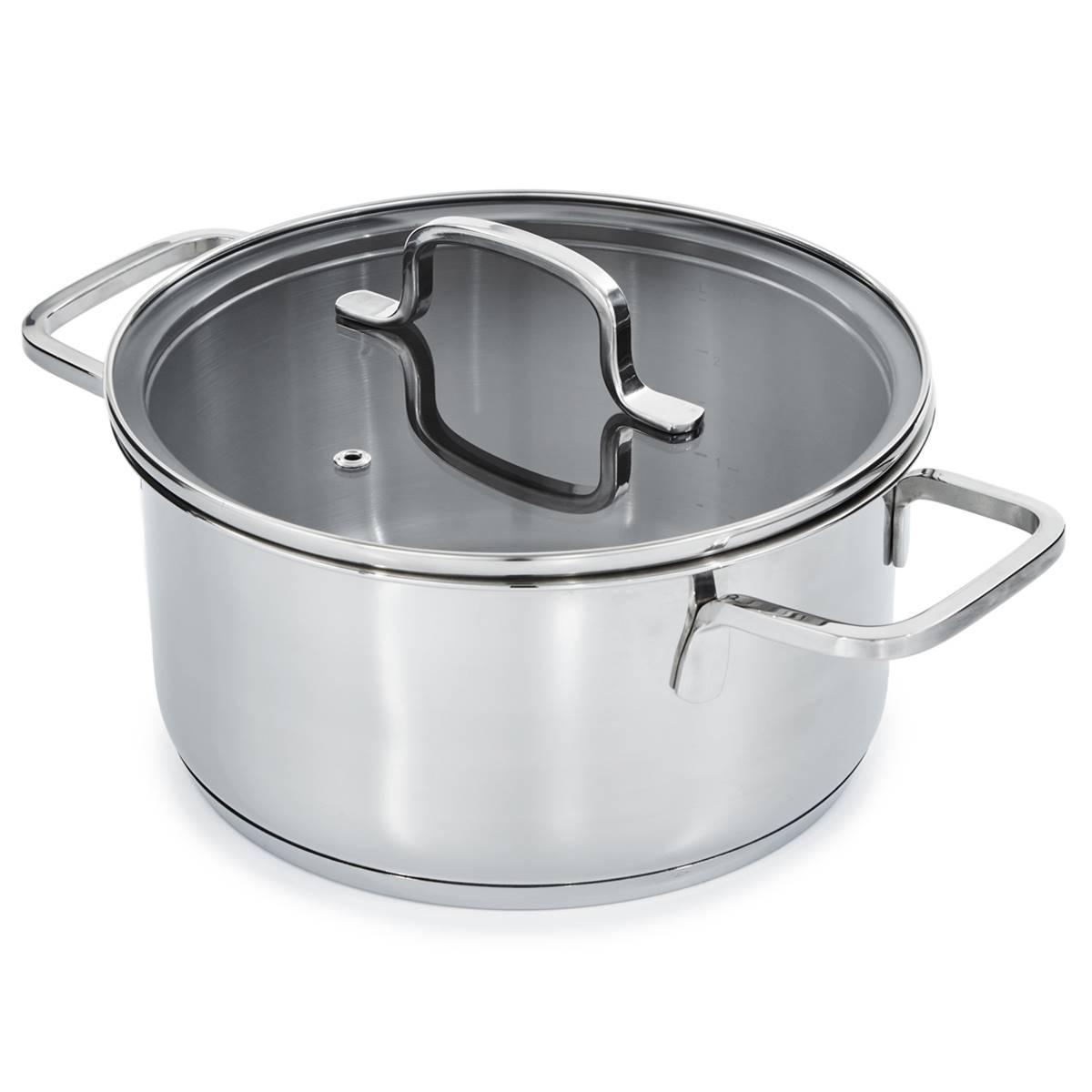 BergHOFF DiNA Helix Recycled 18/10 Stainless Steel 8 Stockpot 3.2qt.  Glass Lid - Silver