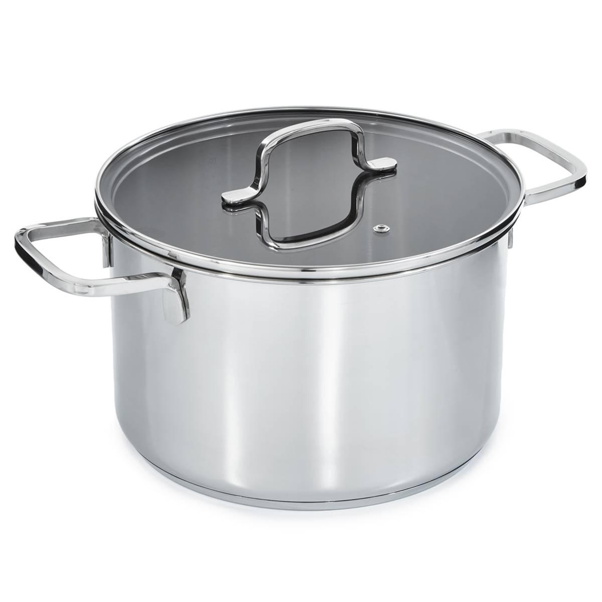 BergHOFF DiNA Helix Recycled 18/10 Stainless Steel 10 Stockpot 7qt.  Glass Lid - Silver