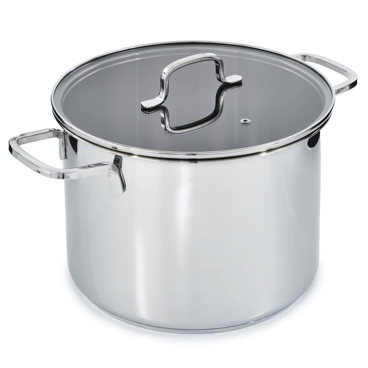 BergHOFF DiNA Helix Recycled 18/10 Stainless Steel 10.25 Stockpot 10.6qt.  Glass Lid - Silver